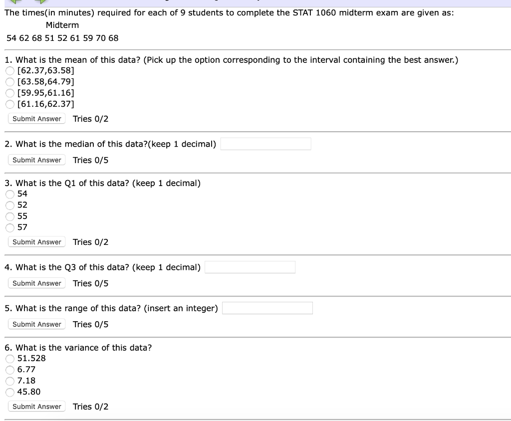 Solved The timesin minutes) required for each of 9 students | Chegg.com