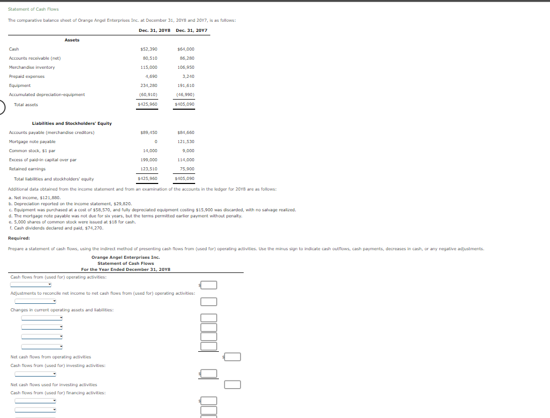 Solved Statement of Cash Flows The comparative balance sheet | Chegg.com