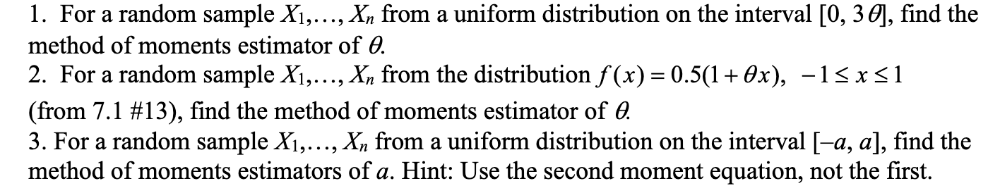 Solved For a random sample x1,dots,xn ﻿from a uniform | Chegg.com