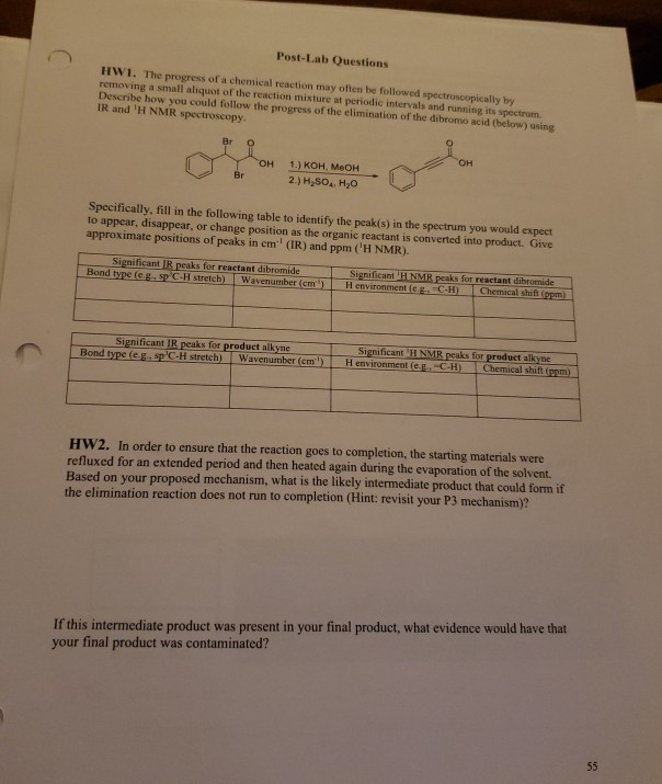 Solved Post-Lab Questions HW1. The progress of a chemical | Chegg.com
