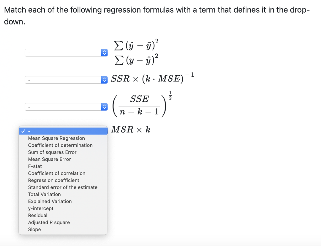 Solved Match each of the following regression formulas with | Chegg.com