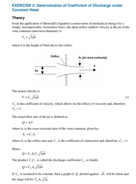 Solved EXERCISE 2: Determination of Coefficient of Discharge | Chegg.com