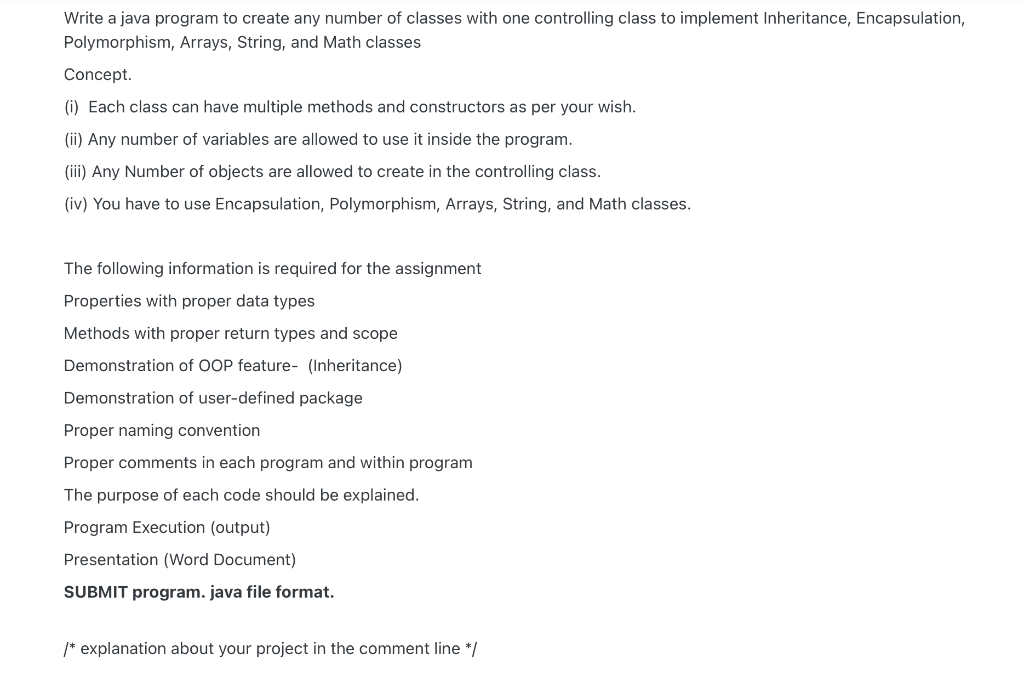 Solved Write a java program to create any number of classes | Chegg.com