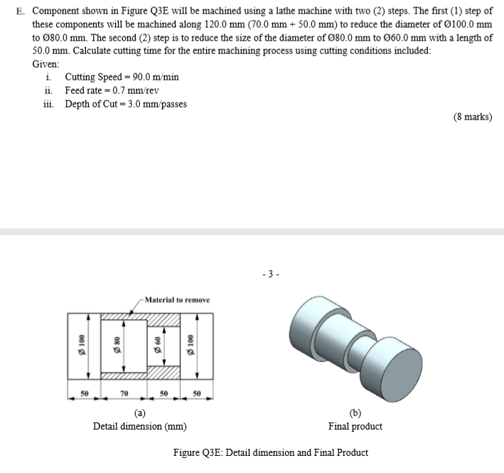 Solved E. Component shown in Figure Q3E will be machined | Chegg.com
