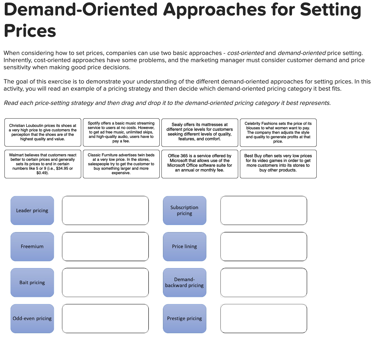 Solved Demand-Oriented Approaches for Setting Prices | Chegg.com
