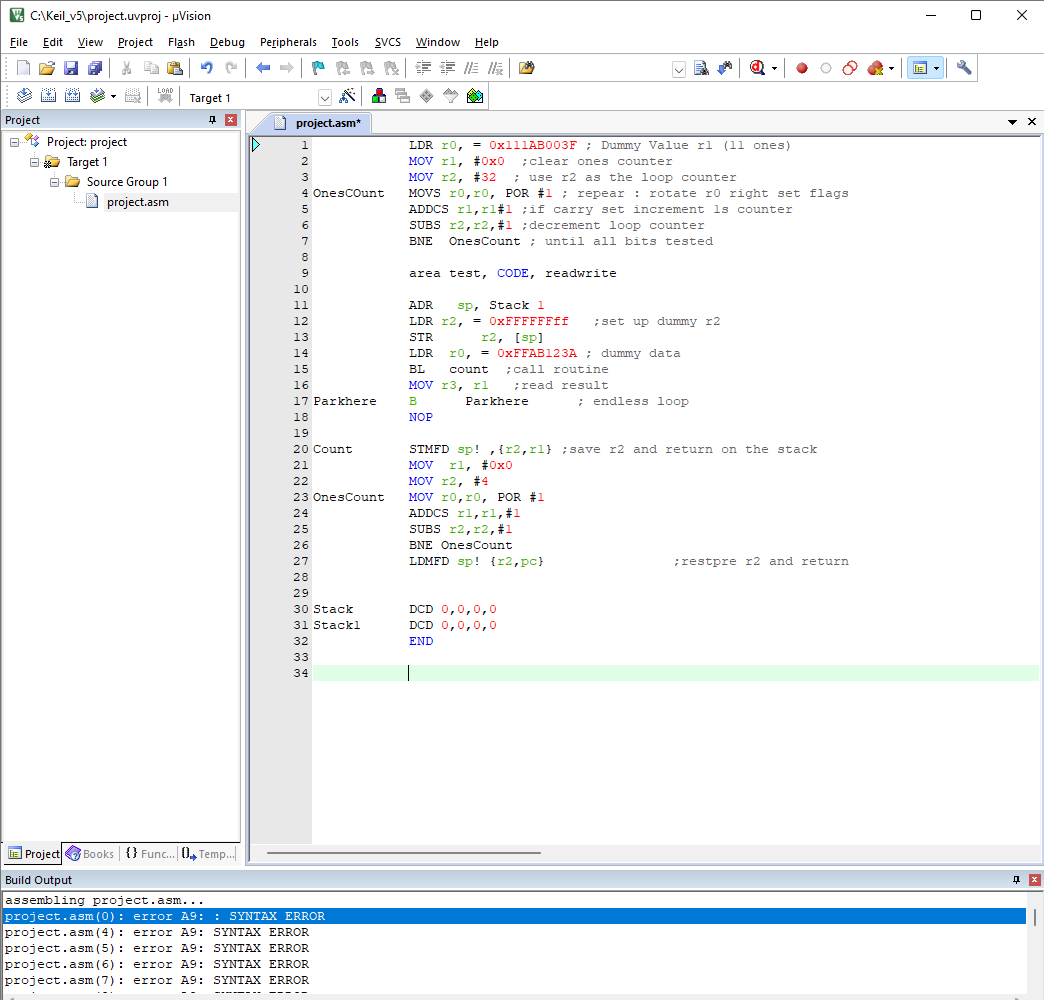 Solved W/⿴囗十/ C:Keil_v5\project.uvproj - μ Vision | Chegg.com