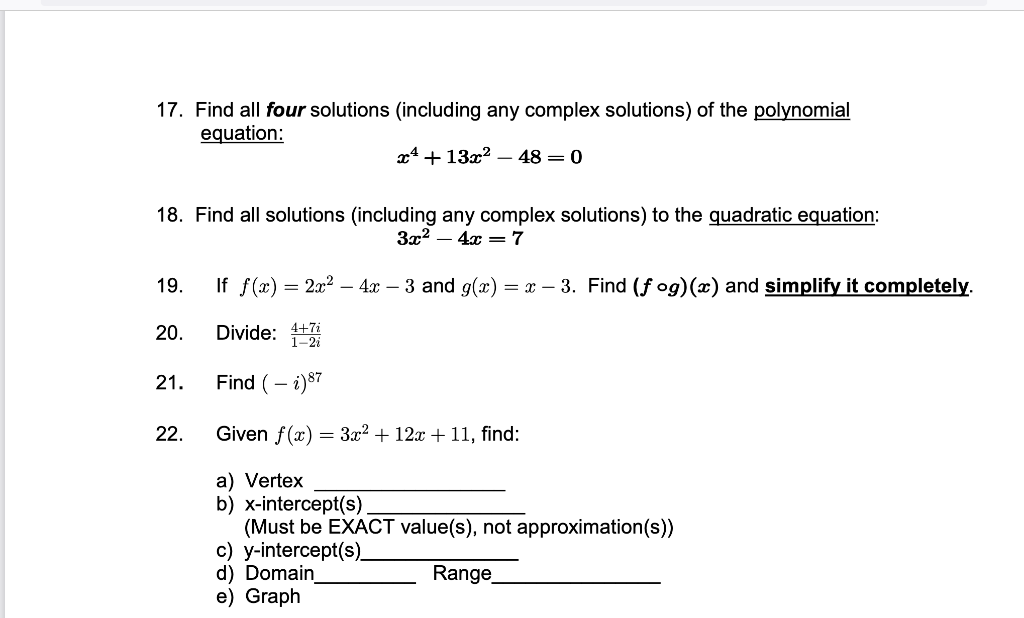 Solved 17. Find all four solutions (including any complex | Chegg.com
