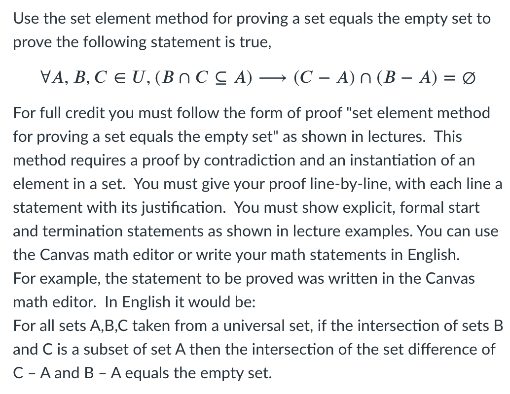 Solved Use the set element method for proving a set equals | Chegg.com