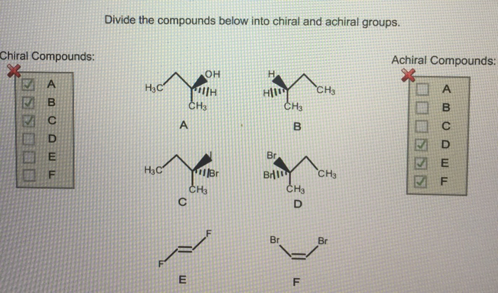 Solved Divide the compounds below into chiral and achiral | Chegg.com