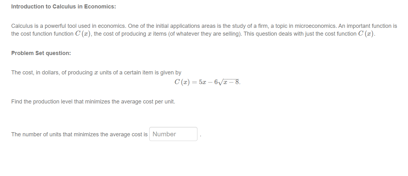 Solved Introduction to Calculus in Economics: Calculus is a | Chegg.com