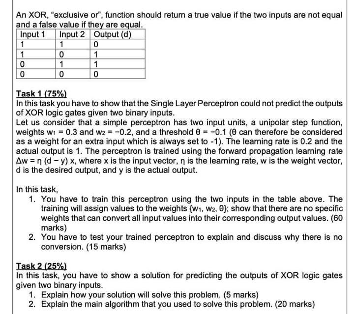 An XOR, "exclusive or", function should return a true | Chegg.com