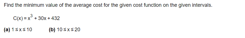 Solved Find the minimum value of the average cost for the | Chegg.com