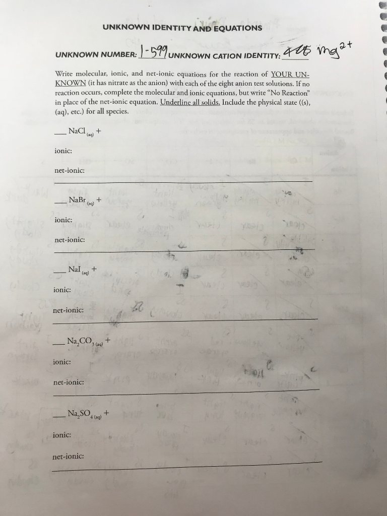 Solved UNKNOWN IDENTITY AND EQUATIONS UNKNOWN CATION | Chegg.com