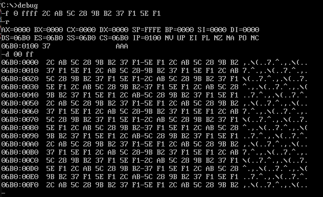 Solved C: >> debug 0 ffff 2C AB 5C 28 9B B2 37 F1 5E F1 −r | Chegg.com