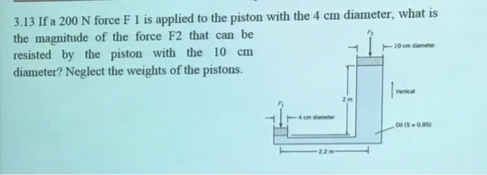 Solved 3.13 If a 200 N force F 1 is applied to the piston | Chegg.com
