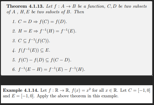 Solved Theorem 4.1.13. Let f:A→B be a function, C,D be two | Chegg.com