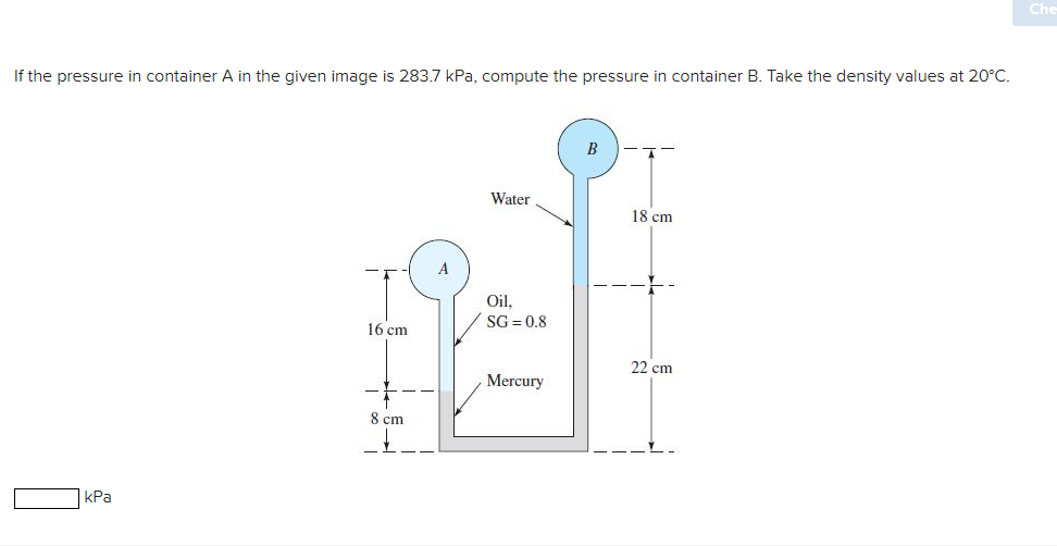 Solved Che If the pressure in container A in the given image | Chegg.com