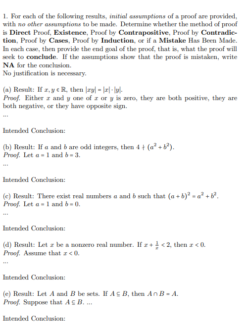 1. For each of the following results, initial | Chegg.com