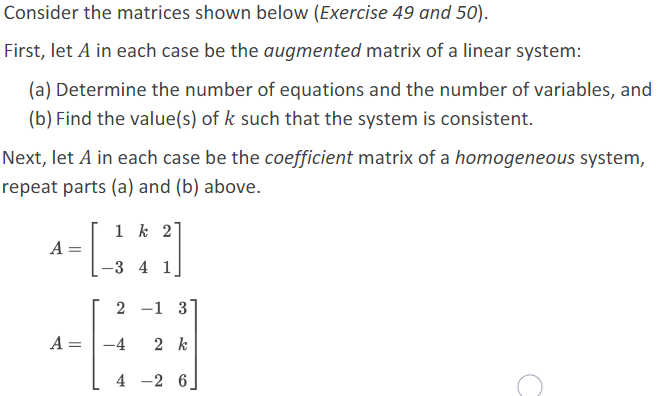 Solved Consider the matrices shown below (Exercise 49 and | Chegg.com