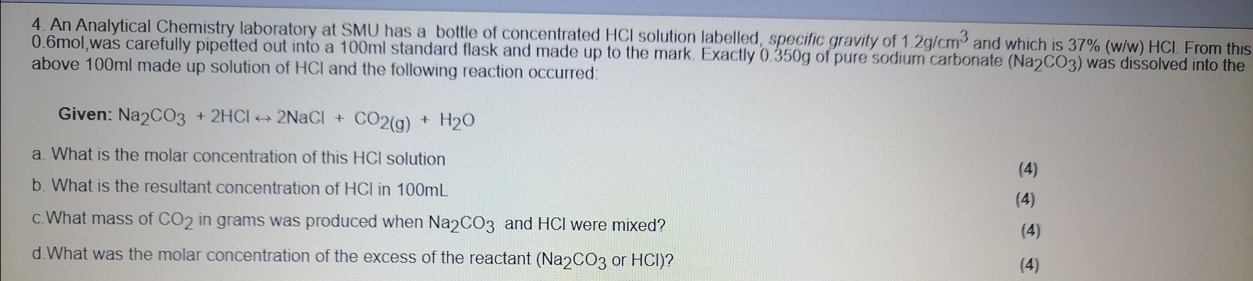 Solved 4. An Analytical Chemistry laboratory at SMU has a | Chegg.com