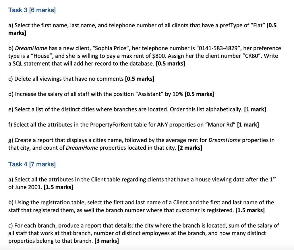 Solved Task 3 [6 marks] a) Select the first name, last name, | Chegg.com