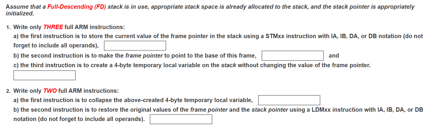 Assume that a Full-Descending (FD) stack is in use, | Chegg.com