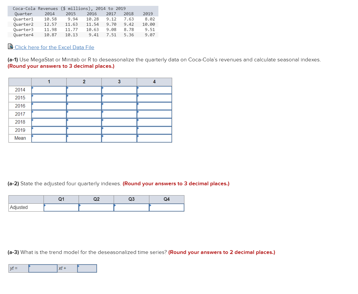 Solved Click here for the Excel Data File (a-1) Use MegaStat | Chegg.com