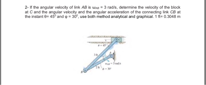 Solved 2-If the angular velocity of link AB is ω48-3 rad/s, | Chegg.com