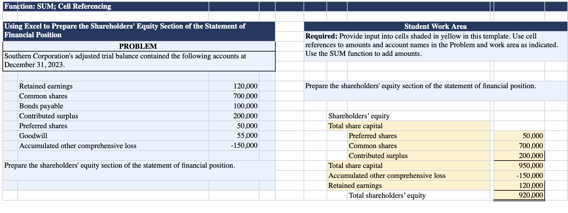 Function: SUM; Cell Referencing Using Excel to | Chegg.com