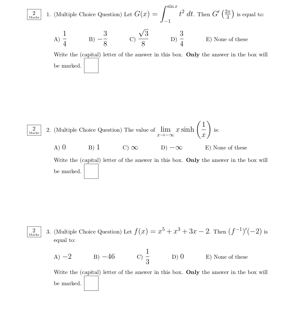 Solved 1. (Multiple Choice Question) Let G(x)=∫−1sinxt2dt. | Chegg.com