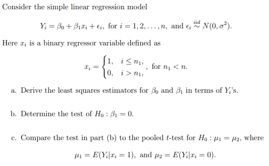 Consider the simple linear regression model iid Y; = | Chegg.com
