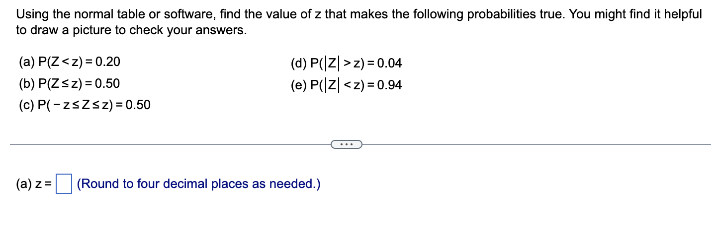 Solved Using the normal table or software, find the value of | Chegg.com