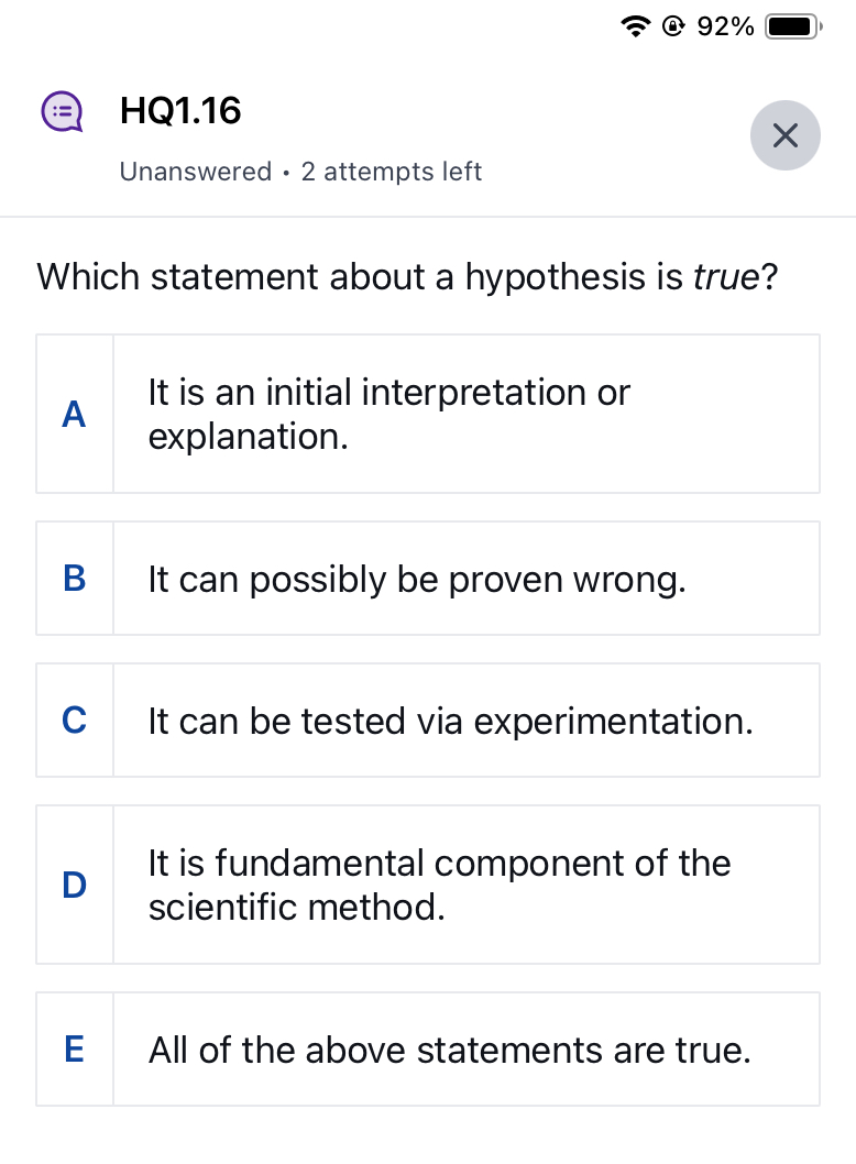 Solved HQ1.16 ﻿Unanswered *2 ﻿attempts left Which statement | Chegg.com
