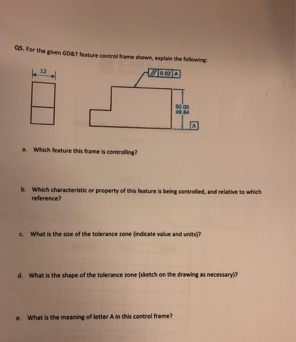 Solved Q5 . For the given GD&T feature control frame shown, | Chegg.com
