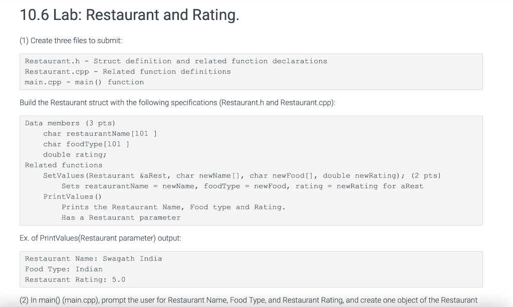 Solved 10 6 Lab Restaurant And Rating 1 Create Three