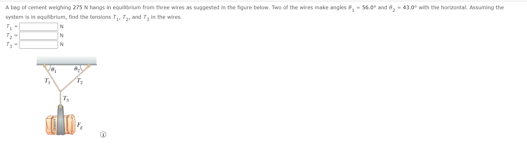 Solved system is in equilibrium, find the tensions T1,T2, | Chegg.com
