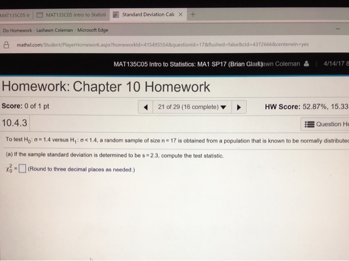 Solved MAT13scos ir MAT 135C05 Intro to Statisti iii | Chegg.com