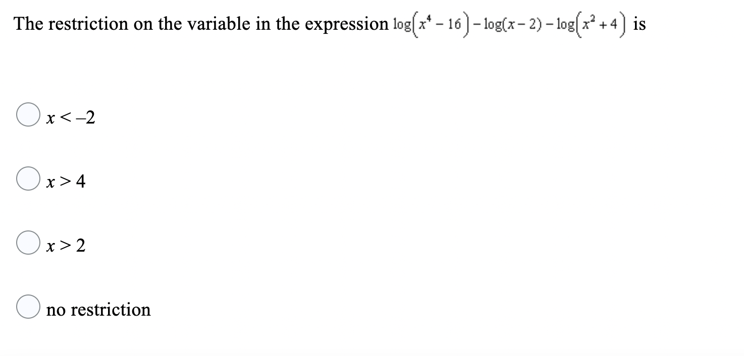 Solved The restriction on the variable in the expression | Chegg.com