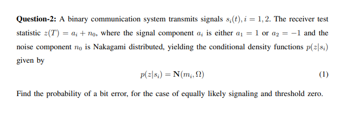 Question-2: A binary communication system transmits | Chegg.com