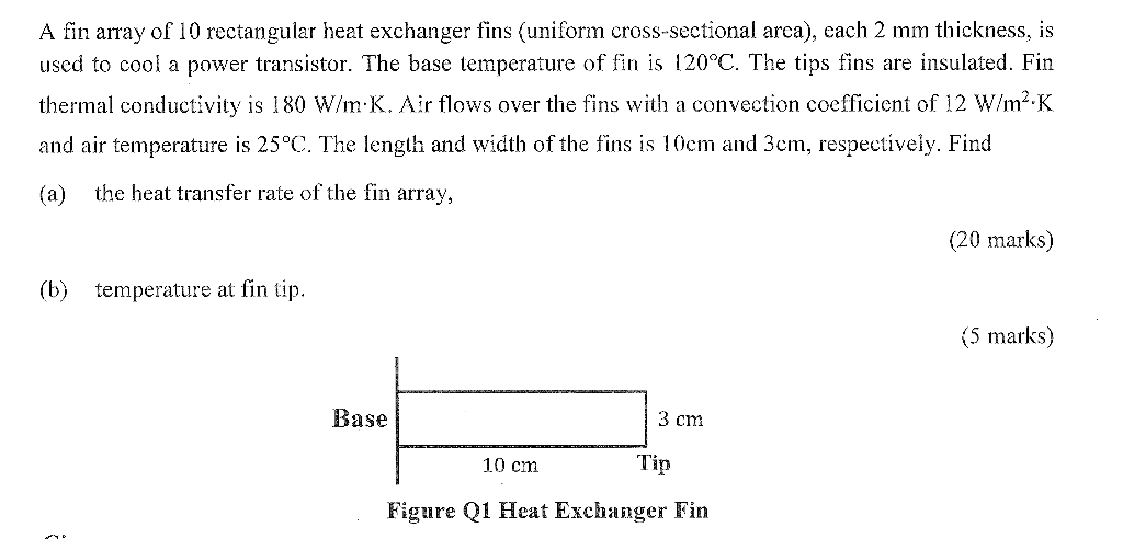 Solved A fin array of 10 rectangular heat exchanger fins | Chegg.com