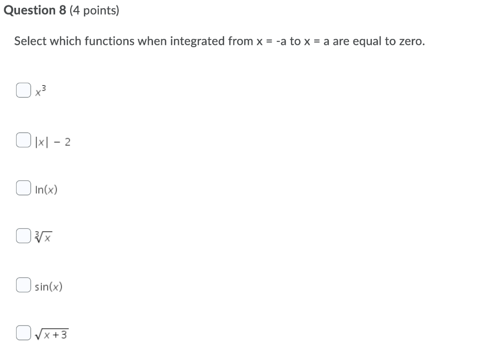 Solved Question 8 (4 points) Select which functions when | Chegg.com