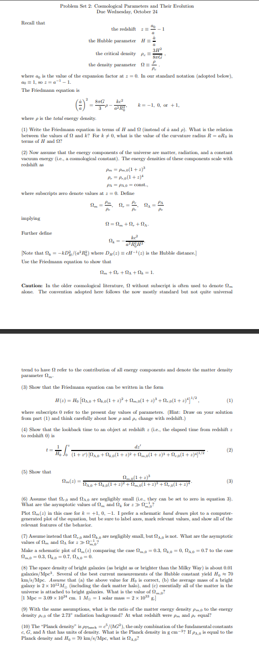 Solved Problem Set 2: Cosmological Parameters and Their | Chegg.com