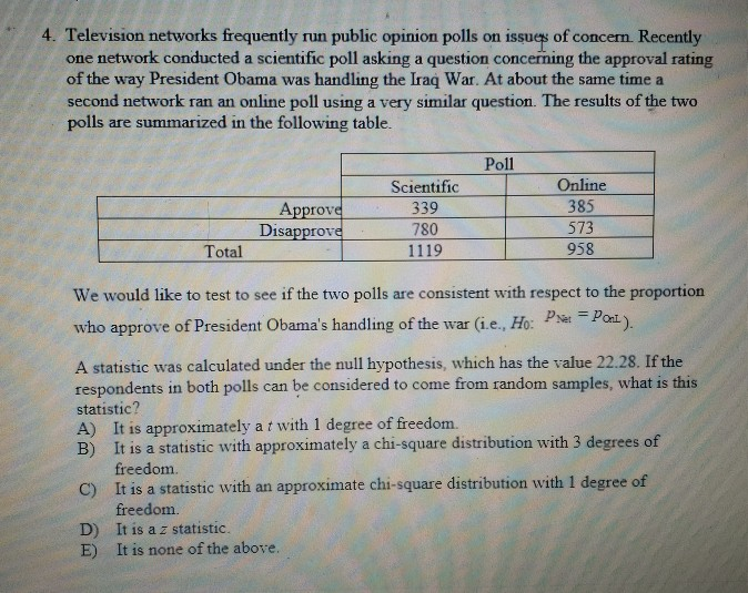 Solved 4. Television networks frequently run public opinion | Chegg.com