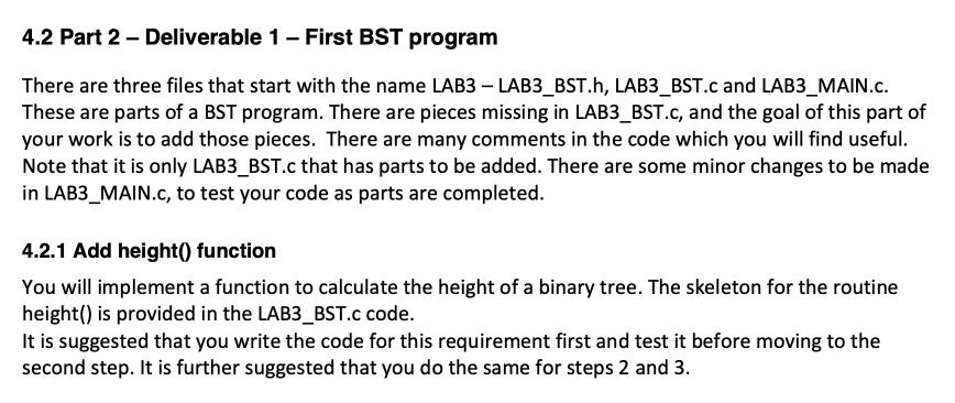 Solved 4.2 Part 2 - Deliverable 1 - First BST program There | Chegg.com