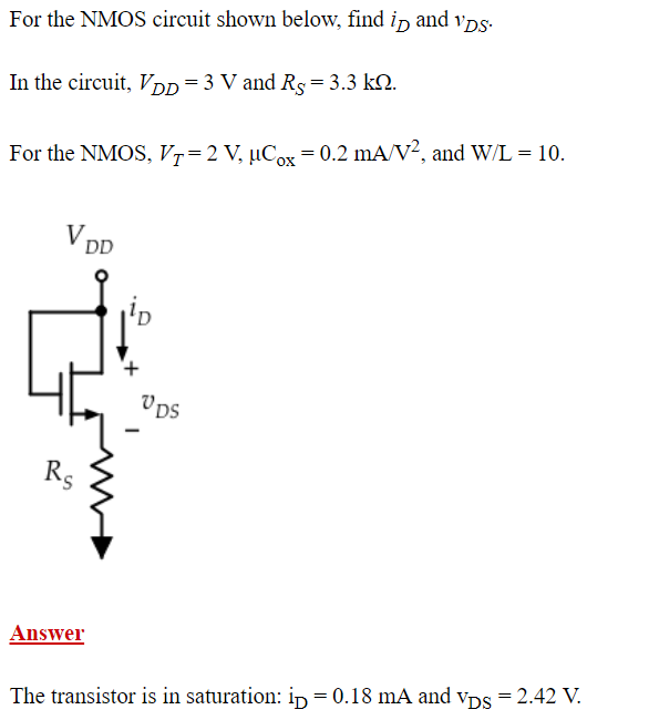 Solved For the NMOS circuit shown below, find in and Vns In | Chegg.com