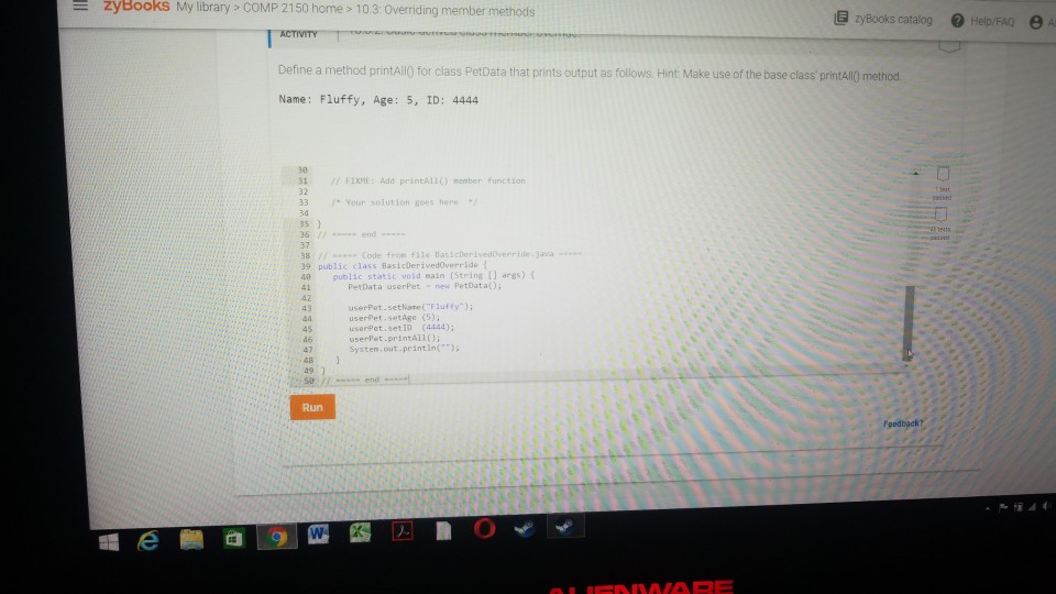 Solved zyBooks My library COMP 2150 home > 103 Overriding | Chegg.com