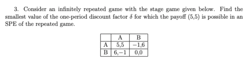 Solved 3. Consider an infinitely repeated game with the | Chegg.com