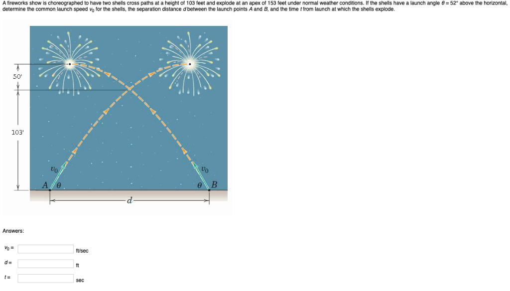 Solved A fireworks show is choreographed to have two shells | Chegg.com