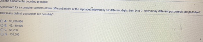 Solved use the fundamental counting principle A password for | Chegg.com
