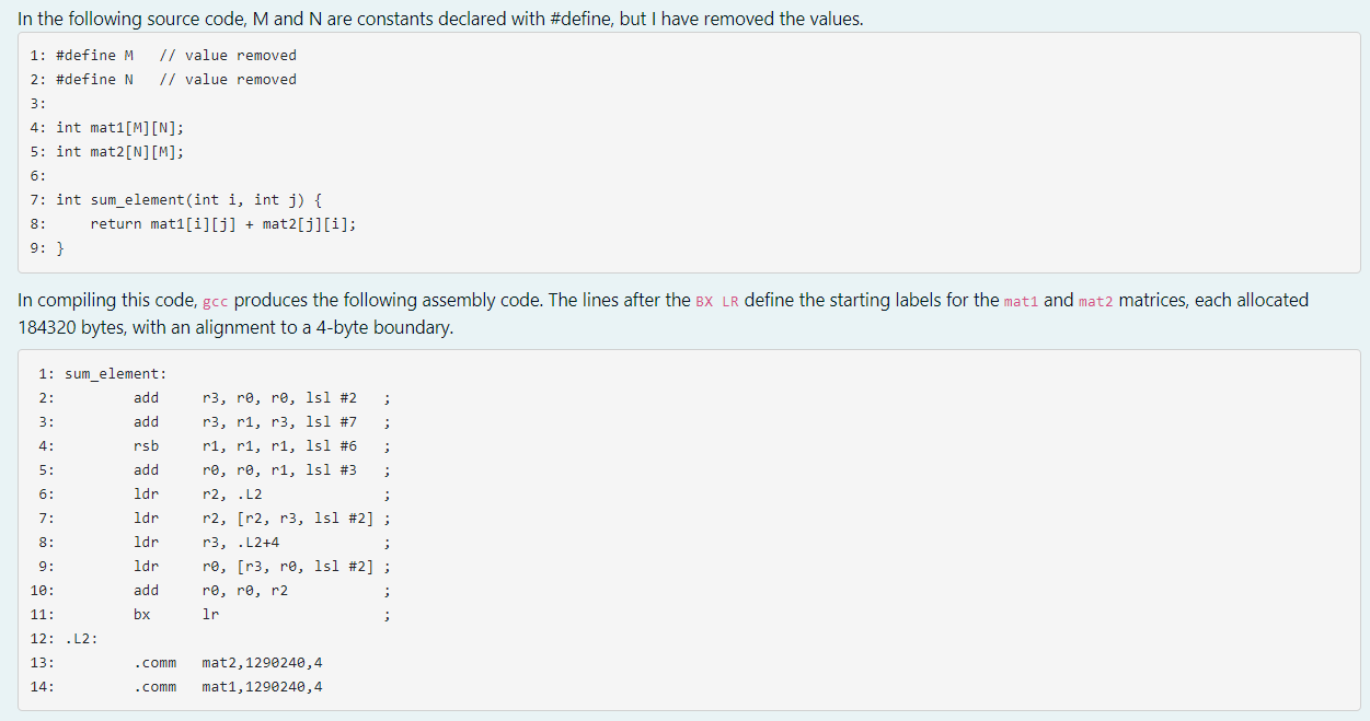 Solved In the following source code, M and N are constants | Chegg.com